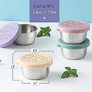 [6 Pack] Salad Dressing Container To Go, 1.6 oz Small Condiment Containers with Lids, Reusable Stainless Steel Sauce Cups Containers, Leakproof Silicone Lids for Lunch Bento Box, Picnic and Travel