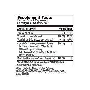 KORESELECT Cranberry 17,000mg with Dandelion & Vitamins, UTI Relief, Antioxidant Supplement, Immune Support, Bladder Health for Women & Men 60 Vegan Capsules