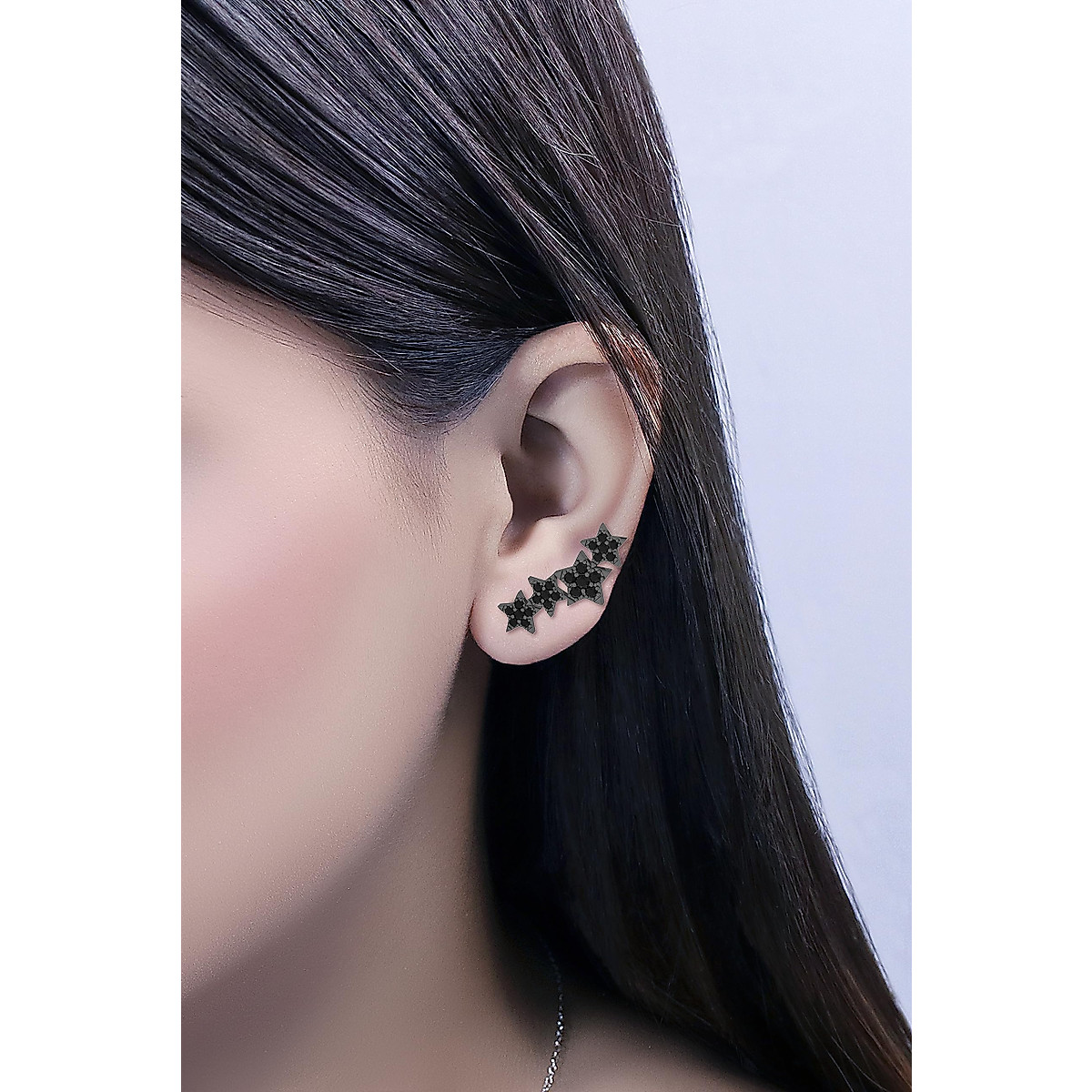 Dazzlingrock Collection 1.00 Carat (ctw) Black Rhodium Plated Round Diamond Ladies Climber Earrings 1 CT, Sterling Silver