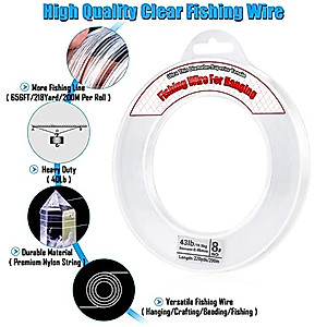 Clear Fishing Wire, Acejoz 656FT Fishing Line Clear Invisible Hanging Wire Strong Nylon String Supports 43 Pounds for Balloon Garland Hanging Decorations