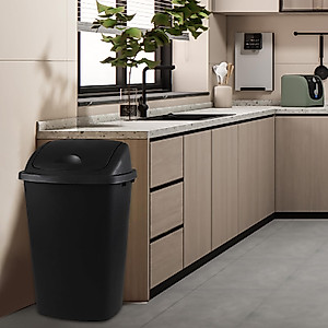 Uumitty 4 Pack 11 Gallon Swing Top Trash Can, Plastic Garbage Bin for Kitchen, Black