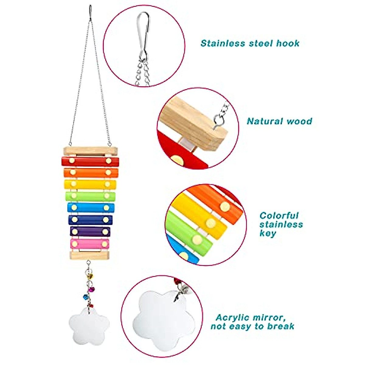 Woiworco 4 Packs Chicken Toys for Hens in Coop, Chicken Xylophone Toy with Mirror, Vegetable Hanging Feeder and Chicken Swing Toys Chicken Supplies Chicken Coop Accessories for Your Chicken Gift