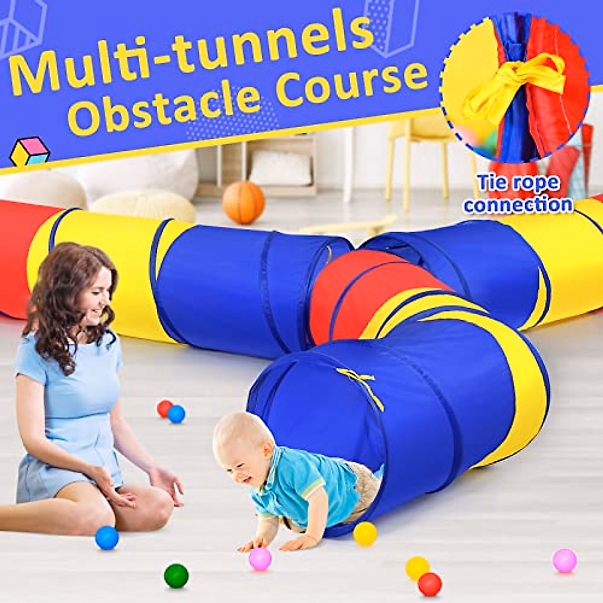 PigPigPen Pop Up Play Tunnel Tent for Toddlers Babies or Dogs, Indoor & Outdoor Toys for Kids Backyard Playset. (Red,Yellow,Blue)