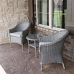 Pleasant Bay 3-Piece Outdoor Furniture Bistro Set for Decks and Patios, Includes 2 Chairs Table, Seats 2, Synthetic Wicker, White