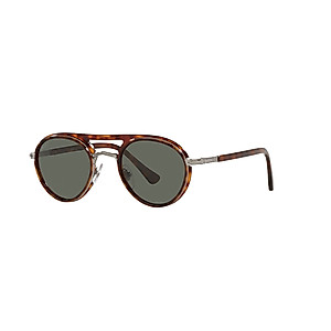 Persol PO2485S Round Sunglasses, Gunmetal/Havana/Green Polarized, 46 mm