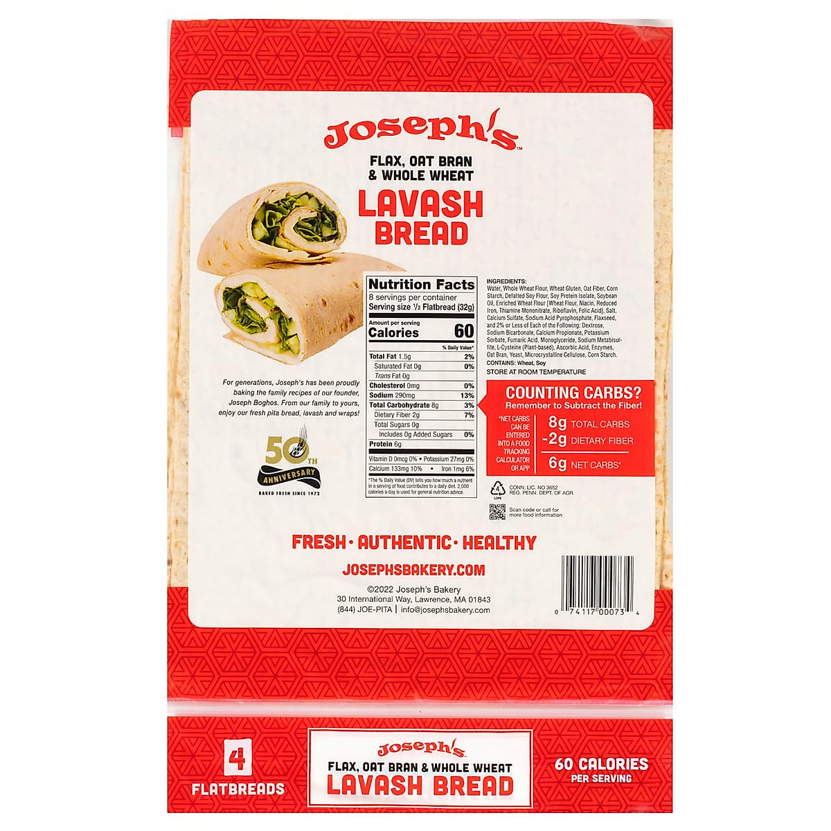 Joseph's Combo Value Pack, Flax, Oat Bran & Whole Wheat, Low Carb Pita Bread, Lavash Bread, and MINI Pita, Fresh Baked (1 Pack Each, 3 Packages Total)