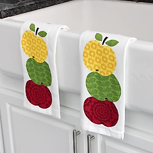 T-fal Premium Kitchen Towels (2-Pack), 16" x 26", Highly Absorbent, Super Soft, Long-Lasting, Dual Sided Woven Weave 100% Cotton Dish Towels, Hand Towels, Tea Towels, Bar Towels, Apples