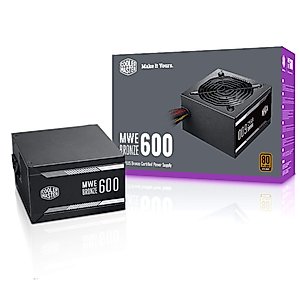 Cooler Master MWE Bronze 600 Watt 80 Plus Certified Power Supply, 3 Year Warranty