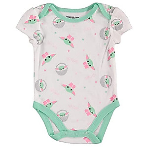 STAR WARS Baby Girls' Short Sleeve Infant Baby Bodysuits for Girls 3 Pack Gift Set (Grey/Pink/Green, 0-3 Months)