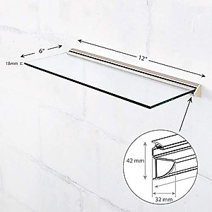 Deco Window 12" X 6" Tempered Glass Shelf for Wall Floating Shelves 8mm Thick Bathroom Storage Organizer with Concealed Mount (Satin Silver)