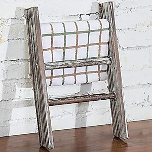 MyGift 16 Inch Rustic Torched Wood Towel Ladder for Kitchen Countertop, Hand Towel Stand Rack
