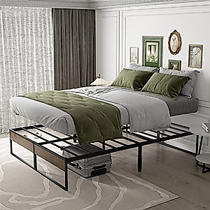 HOMWAYART Queen Bed Frames with Decorative Wood Panel, Storable High Platform Reinforced Steel Slats Support, Easy Assembly, Sturdy, No Box Spring Needed (Mahogany, Queen)