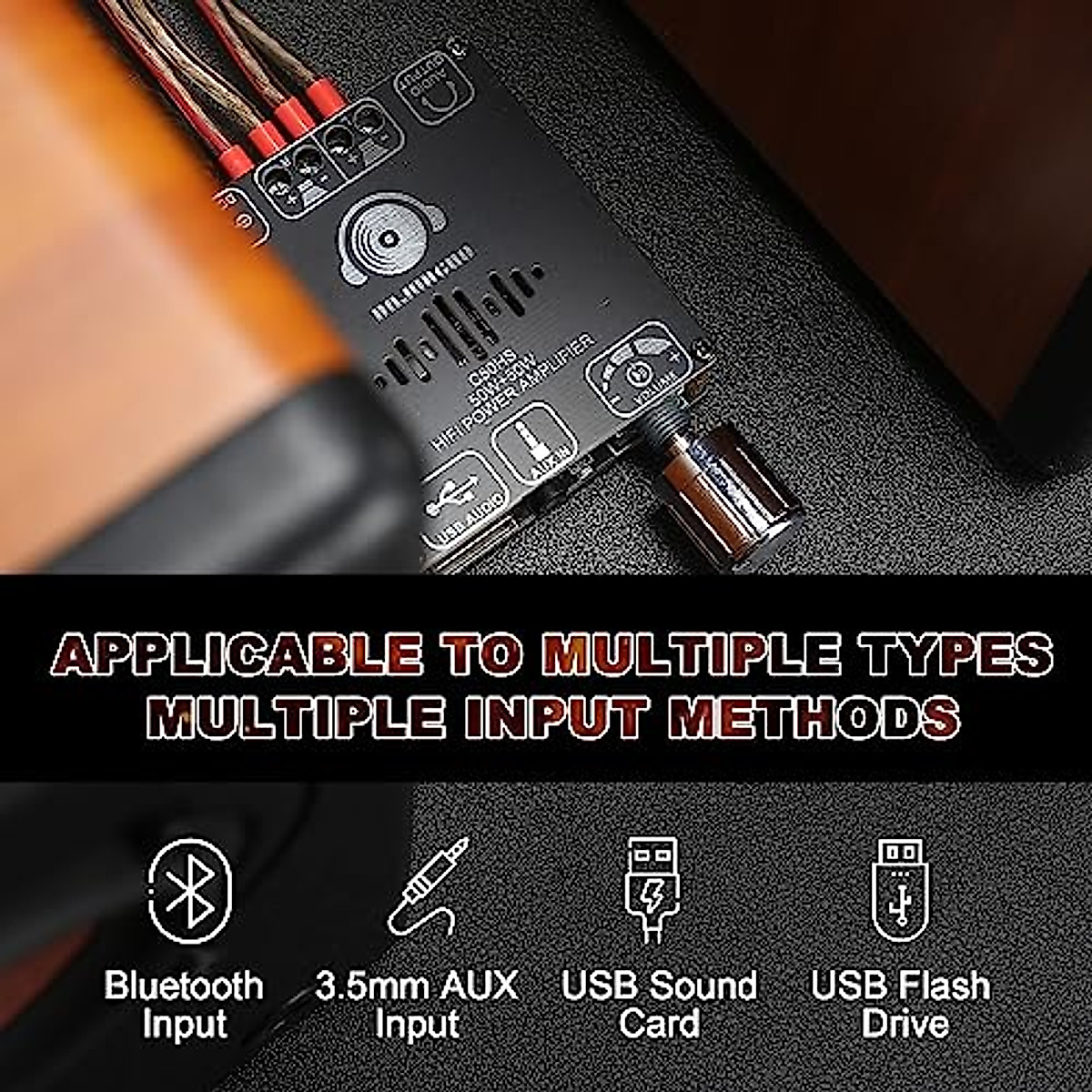 C50HS Bluetooth Amplifier Board TPA3116D2 HiFi Chip 12-24V DC Input,Support USB Sound Card/USB Flash, AUX, Bluetooth Multiple Input Modes (C50HS with 12V/5A DC Power Adapter)