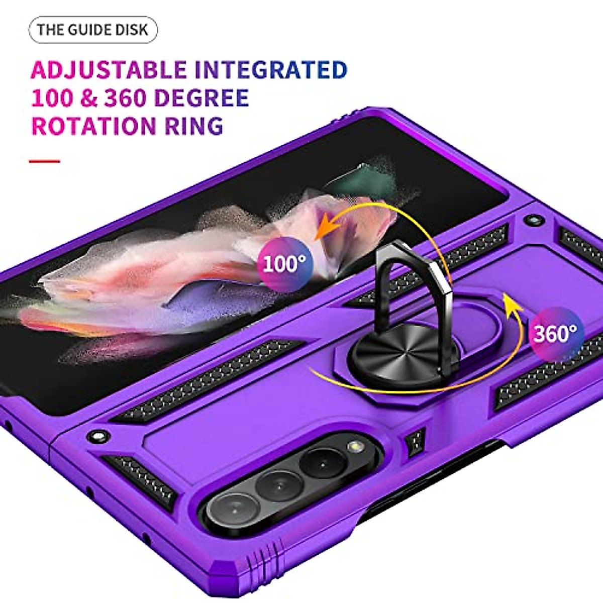 SunStory Galaxy Z Fold 3 Case, Military Grade Purple Bumper with Magnetic Kickstand, Shock-Absorbent for Samsung Z Fold 3 5G 2021