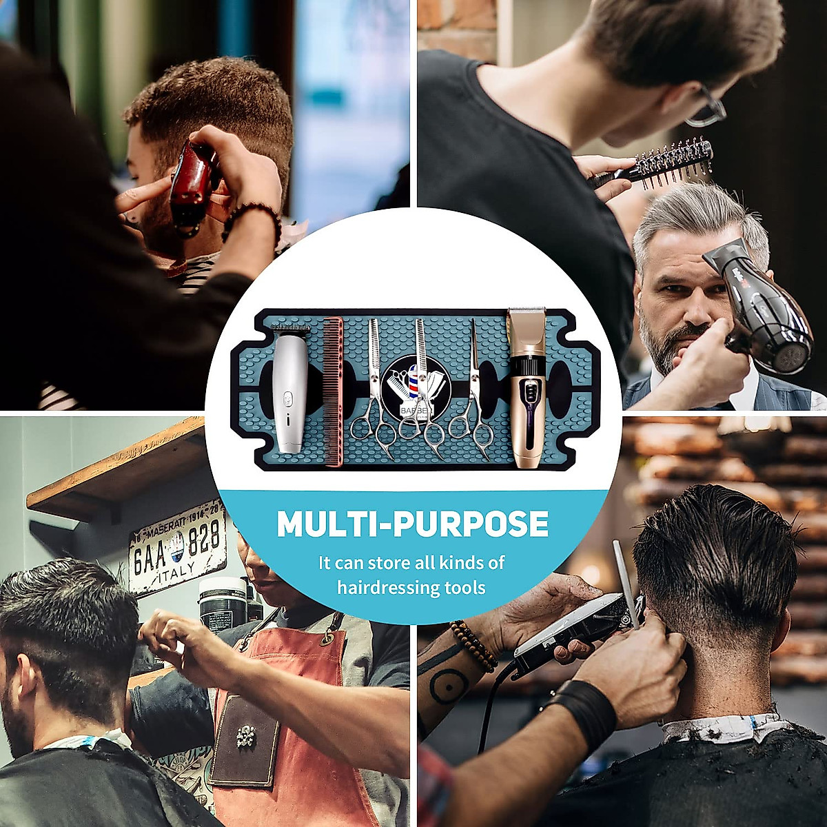 Noverlife Rubber Barber Station Mat, Heat Resistant Anti Slip Hair Salon Service Mat, Double Edge Countertop Protector Pad for Hair Styling Tools, Professional Flexible Mat for Clippers Salon Tools