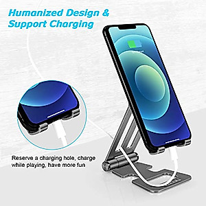 VECUU Universal Phone Stand Dual Folding, Aluminum Desktop Stand with Adjustable View Angle, Foldable Phone Holder Cradle Dock, Smartphone Stand Compatible with All Phones, Nintendo Switch (Grey)
