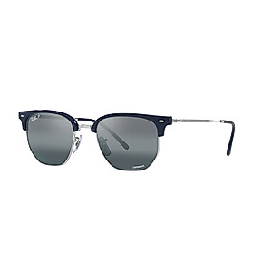 Ray-Ban RB4416 New Clubmaster Square Sunglasses, Blue on Silver/Blue Mirrored Polarized, 51 mm