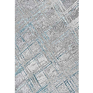 JONATHAN Y SOR201A-5 Slant Modern Abstract Indoor Area-Rug Contemporary Solid Striped Easy-Cleaning Bedroom Kitchen Living Room Non Shedding, 5 ft x 8 ft, Gray/Turquoise
