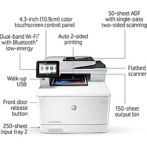 HP Laserjet Pro M479fdw All-in-One Wireless Color Laser Printer, White - Print Scan Copy Fax - 28 ppm, 600x600 dpi, 50-Sheet ADF, Auto Duplex Printing, Ethernet, Cbmou Printer＿Cable