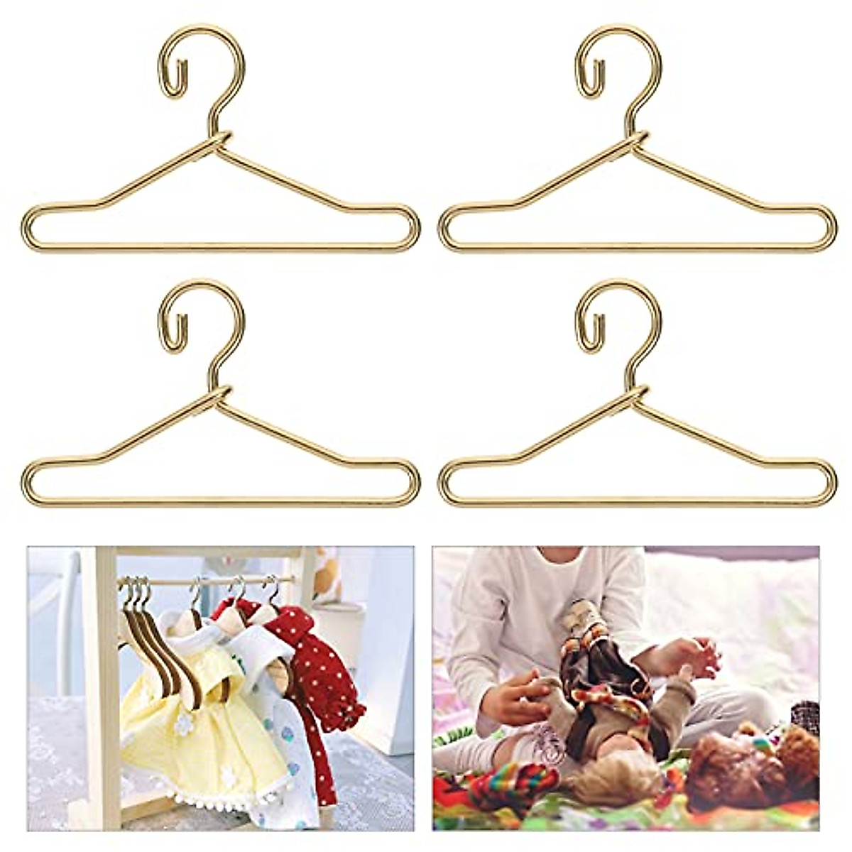 Healifty 50pcs Mini Doll Clothes Hangers Gold Dollhouse Clothes Doll Gown Dress Outfit Holder Metal Miniature Clothes Stand 40mm
