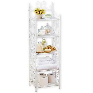 Collections Etc Scrollwork Design 5 Tier White Storage Shelf to Instantly Add Storage and Style