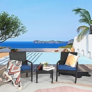 KAWIVAST 3 Pieces Patio Furniture Set, Front Porch Furniture, Rattan Wicker Furniture, Balcony Furniture Set, Small Patio Furniture,Outdoor Patio Furniture, Bistro Sets