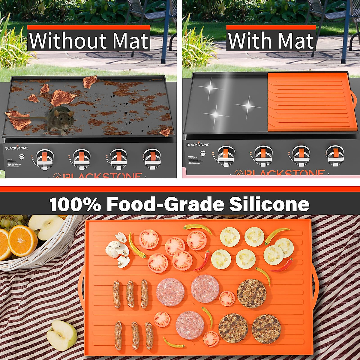 STILLDIO Griddle Cover for Blackstone 36 Inch Silicone Mat Grill Top Cover with Black Stone Grill Grease Cup Liners Premium Food Grade Mat Outdoor Protective Heavy Duty Accessories for Blackstone