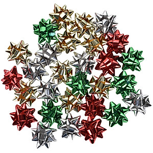 120 Christmas Bows Self Adhesive for Presents Wreaths Wrapping Holiday Gifts Includes Large Medium Small and Mini Sizes in Red Green Silver and Gold 24 of 4", 30 of 3", 30 of 2",and 36 1" Bows
