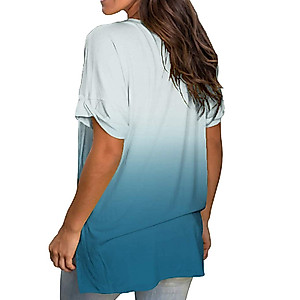 DASAYO Womens Short Sleeve Tops Shirts V Neck Gradient Color Fashion Cute Casual Tshirts Blouse Loose Summer Trendy Shirt
