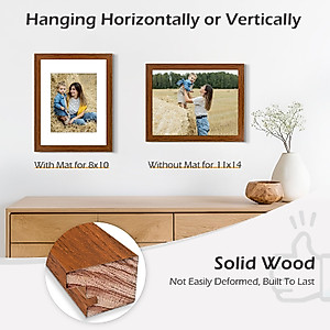 Golden State Art, 11x14 Picture Frame Brown - Solid Wood with Tempered Glass - Display Pictures 8x10 with Mat or 11x14 without Mat - Wall Hanging Photo Frame, 1 Pack