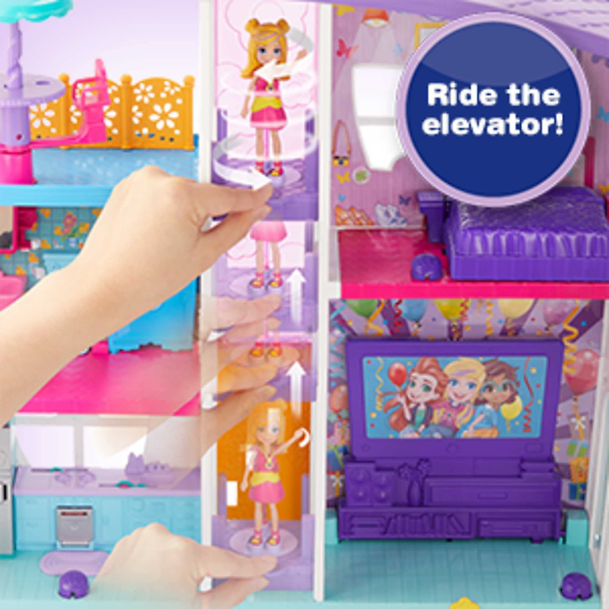 Polly Pocket Playset with 3-inch Doll & Party Accessories, Poppin' Party Pad Transforming Playhouse Toy