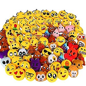 Dreampark 80 Pack Mini Emoticon Keychain Plush, Party Favors for Kids, Valentine's Day Gifts/Birthday Party Supplies, Emoticon Gifts Toys Carnival Prizes for Kids 2" Set of 80