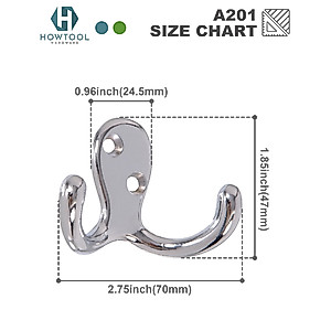 HOWTOOL Double Robe Hook 5 Pack Chrome with Screws Wall Mounted Towel Scarf