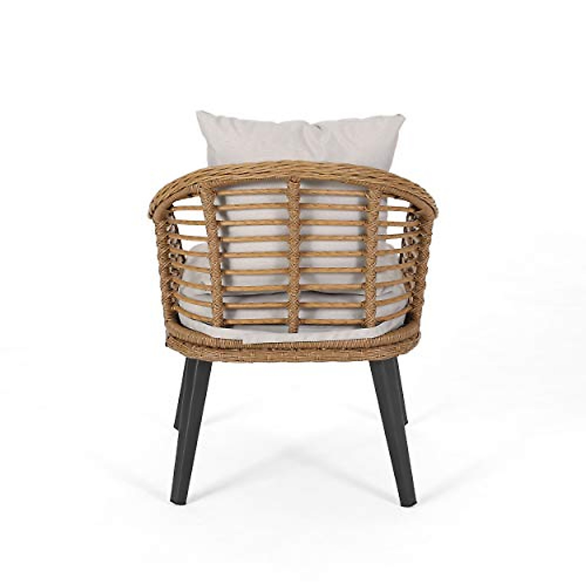 Becky Indoor Wicker Club Chairs with Cushions (Set of 2), Light Brown and Beige