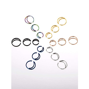 Gejoy 18 Pieces 20 G Moon Nose Ring Surgical Steel Septum Ring for Cartilage Helix Ear Piercing, 3 Sizes, 6 Colors