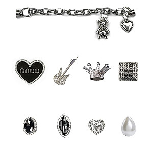 ZOKUZO Goth Bling Croc Charms Women Cute Designer Sliver Butterfly Punk Metal Jewels Rhinestone Gems Diamond Chains Crock Pins Shoe Charms Decorations Accessories for Adults Girl 30pcs