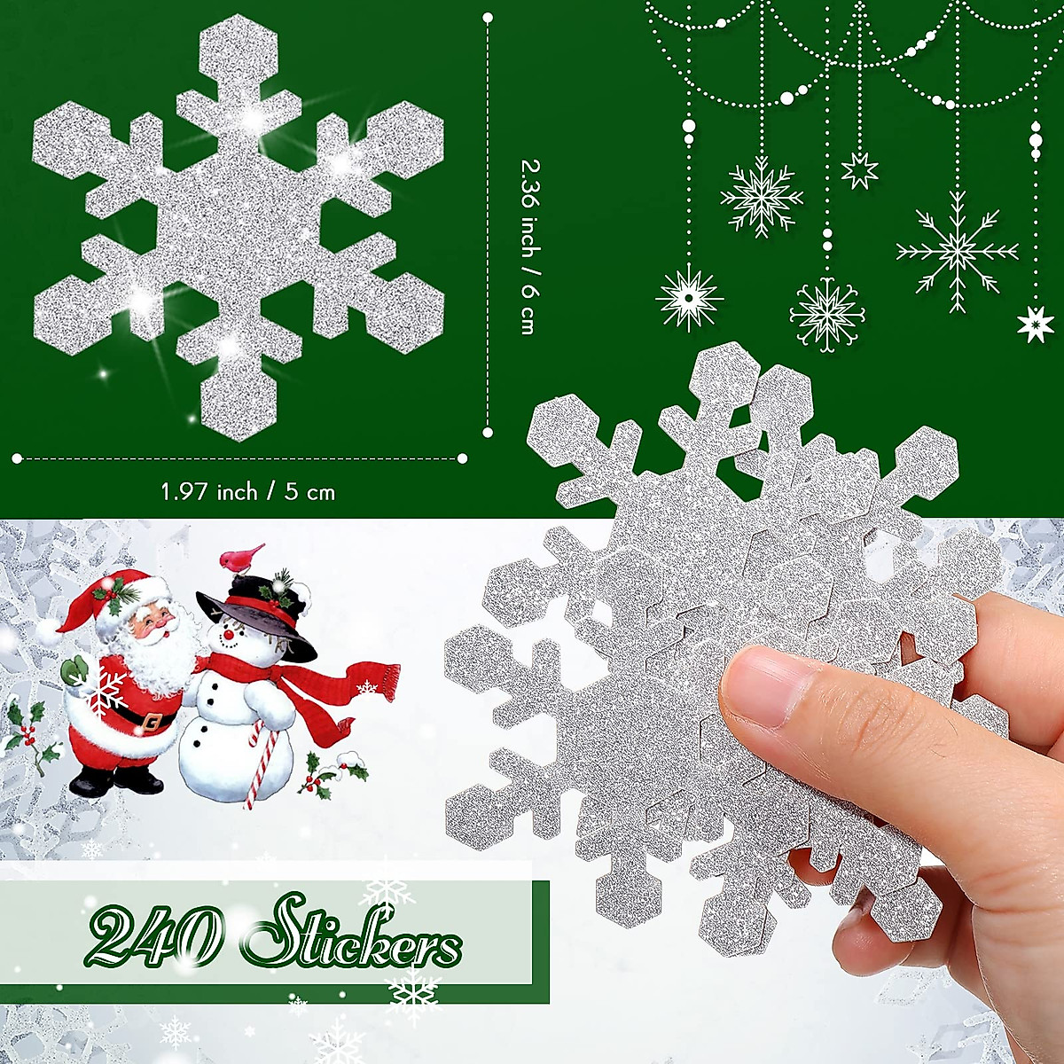 240 Pieces Christmas Envelope Seal Stickers Glitter Snowflake Stickers Christmas Snowflake Envelope Seals Snowflake Invitation Seals Xmas Envelope Decals Glitter Seal for Christmas Mail (Silver)