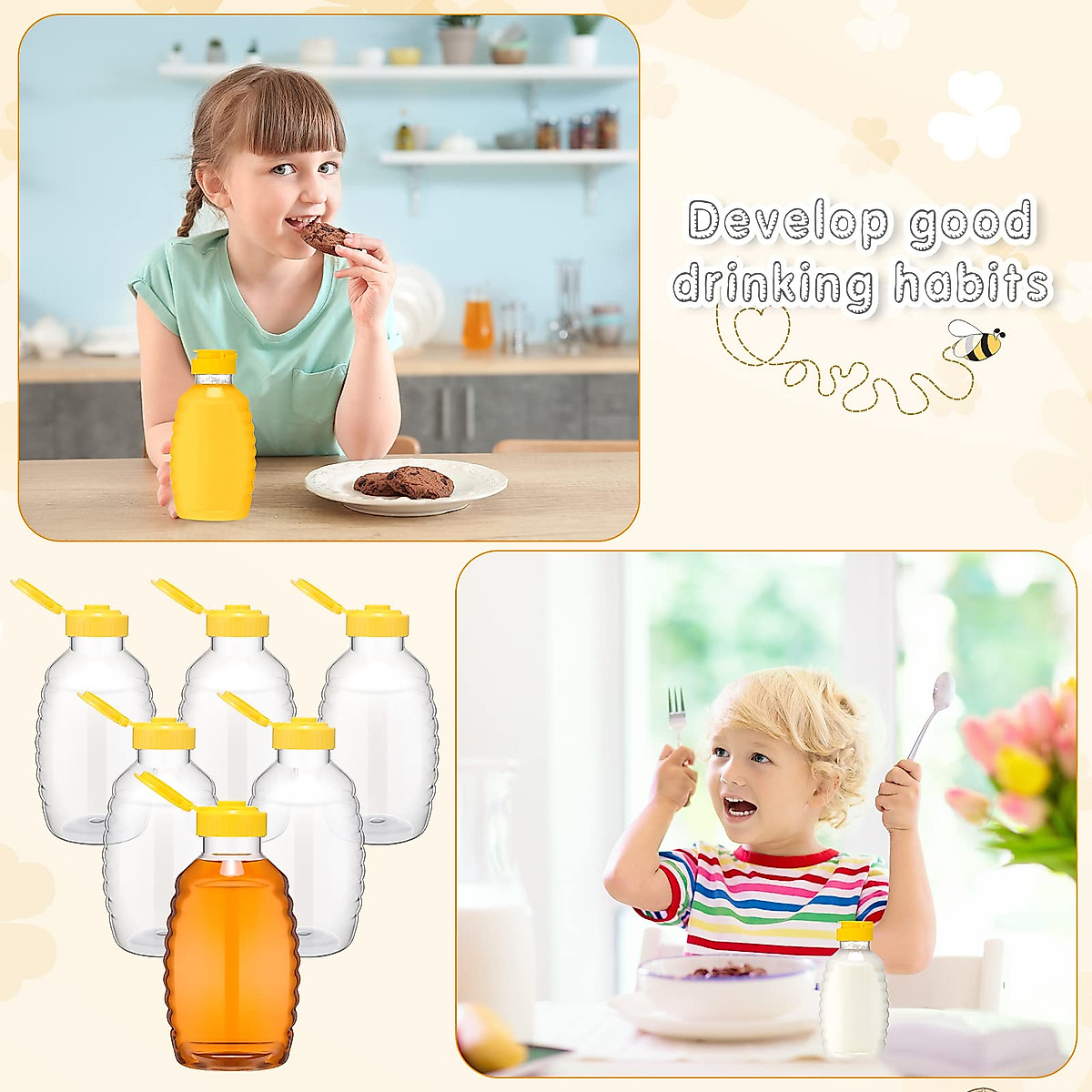 24 Pcs 16 oz Clear Plastic Honey Bottles Plastic Skep Style Jar Honey Squeeze Bottle Empty Refillable Honey Dispenser with Flip Top Lids Leak Proof Honey Containers Holders for Storing and Dispensing