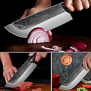 Full Tang Butcher Knife, 7.8 inch Handmade Forged Kitchen Chef Knife, High Carbon Clad Steel Butcher Cleaver,Meat Cleaver Knives Chinese Knife for Home, Kitchen (05 Model)