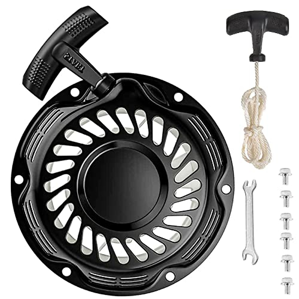 JMCHstore Pull Start Recoil Starter Assembly for Predator 212 Coleman BT200X CT200U 200cc Mini Bike, KT196 Go Kart Pull Cord Start Honda 6.5HP GX160 196 Hisun Engine,Obsidian Black, Upgraded Handle