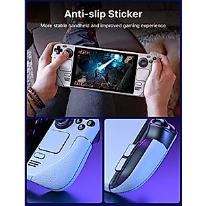 JSAUX Skin Stickers Set for Steam Deck/Steam Deck OLED, Vinyl Skin Decal Sticker, Anti-Slip Grip Sticker, Touchpad Stickers, Thumb Grip Caps, Protective Full Wrap Sticker for Steam Deck-White