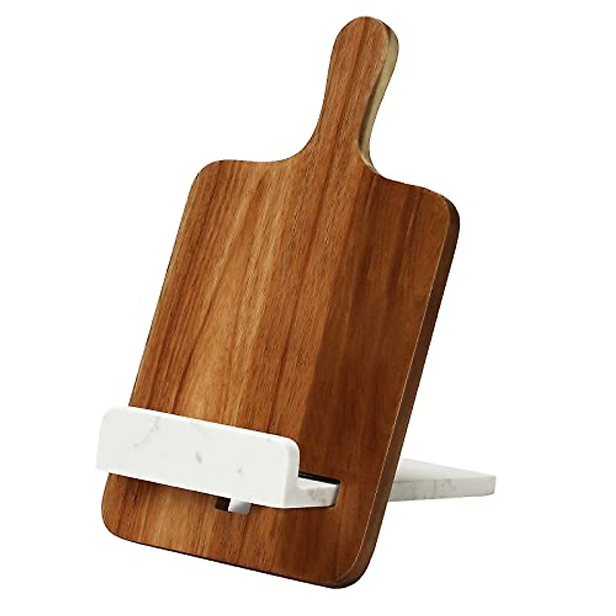 EVERBBKING Cookbook Stand，Acacia Wood Cutting Board Style Cookbook Holder for Kitchen Counter Adjustable iPad Tablet Recipe Book Stand with Marble Base