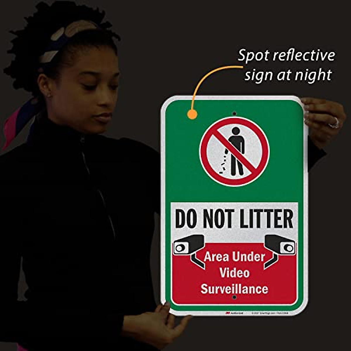 SmartSign 18 x 12 inch “Do Not Litter - Area Under Video Surveillance” Metal Sign, 63 mil Aluminum, 3M Laminated Engineer Grade Reflective Material, Multicolor