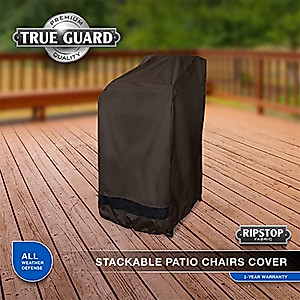 True Guard Patio Furniture Covers Waterproof Heavy Duty - Stackable Patio Chair Cover, 600D Rip-Stop, Fade/Stain/UV Resistant for Outdoor Patio Furniture, Dark Brown