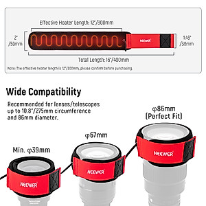 NEEWER USB Lens Heater, 12"/300mm Lens Warmer for DSLR Camera and Telescope, 3 Temperature Regulator Settings, Dew Heater Strip Prevents Dew, Fog & Condensation for Telescope Camera Astrophotography