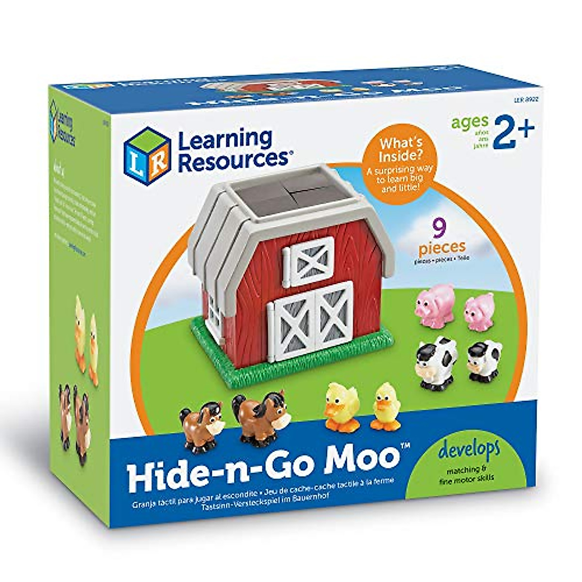 Learning Resources Hide-N-Go Moo, Farm Animal Toy, Barn Toys for Toddlers, 9 Pieces, Ages 2+