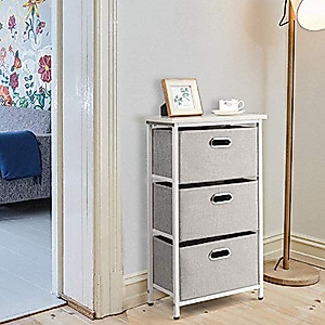 ARLIME Vertical Dresser Storage, 3-Drawer Fabric Dresser Storage Tower with MDF Top and Metal Frame, Easy Pull Storage Chest, Storage Drawer Unit for Bedroom, Hallway, Nursery Room (Grey)