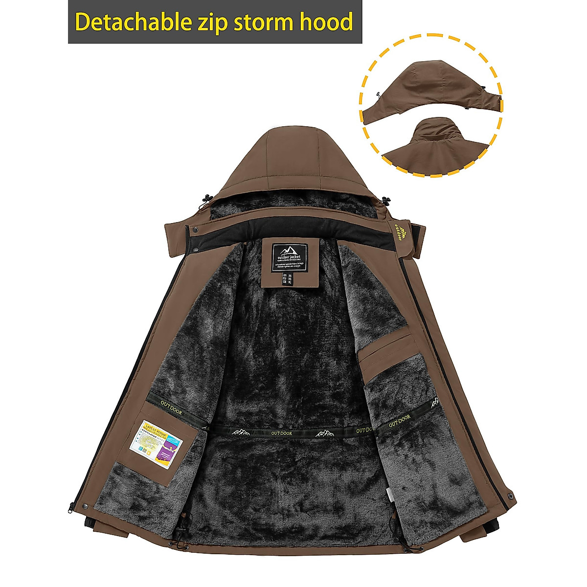 TACVASEN Winter Coats for Men Fleece Jacket Men Ski Jacket Windproof Snowboard Jacket Men Warm Softshell Jacket Brown 2XL