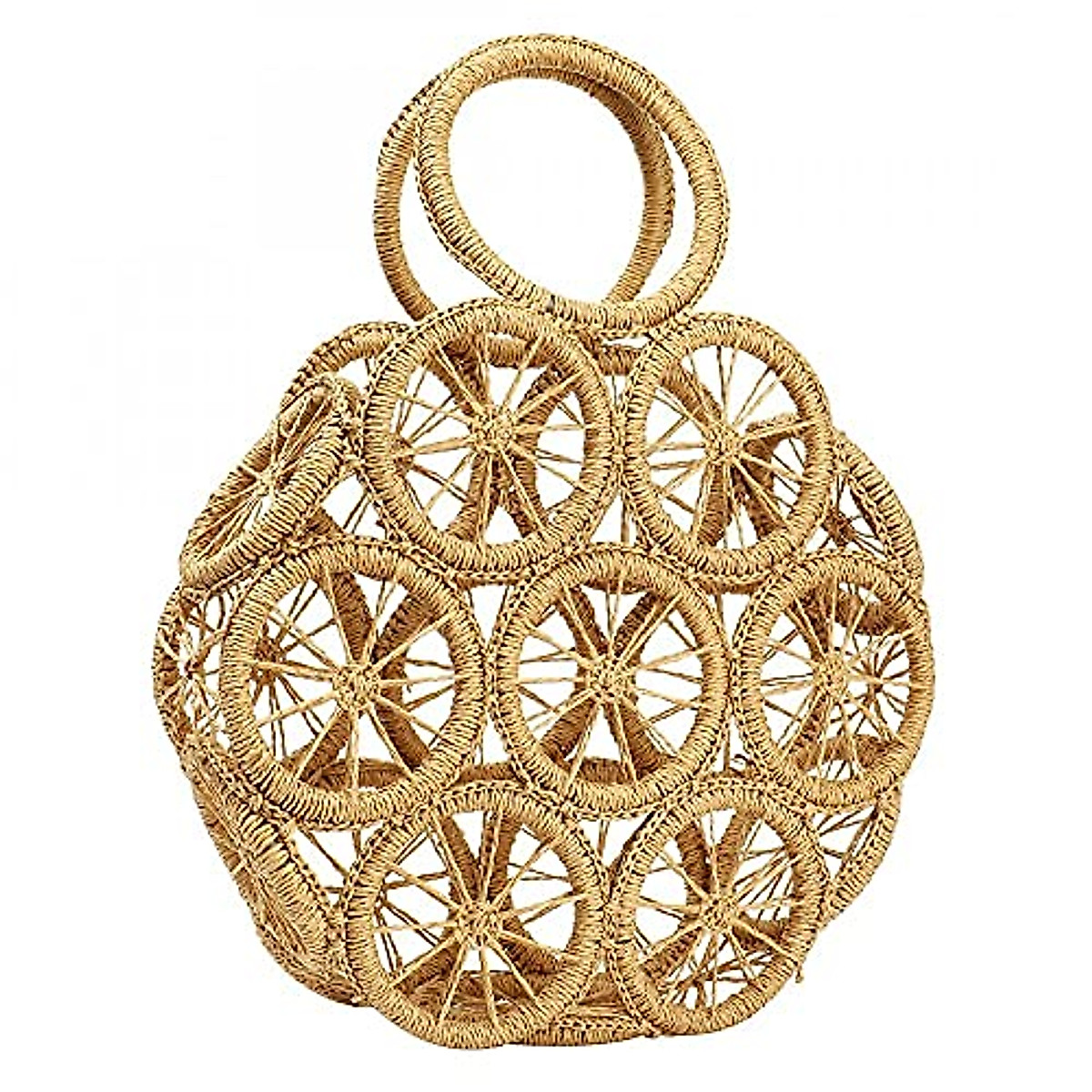 Straw Crossbody Bag for Summer Women Beach Shoulder Top Round Lemon Pattern Tote Handbag (1)