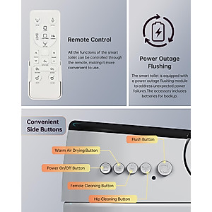 Smart Toilet,One Piece Bidet Toilet for Bathroom with Auto Open & Close Lid and Seat,Warm Water and Dry,Heated Seat,Foot Sensor and Night Light, Auto Flush